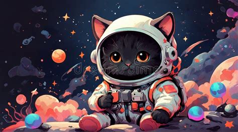 Space Cat Astronaut Adventure Stock Illustration Illustration Of