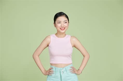 Premium Photo Cute Slim Feminine Young Woman In Top Tank And Summer