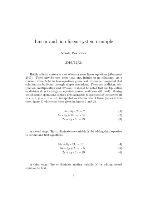 linear and non linear system example pdf equations system of