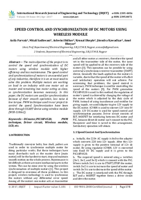 pdf speed control and synchronization of dc motors using wireless module