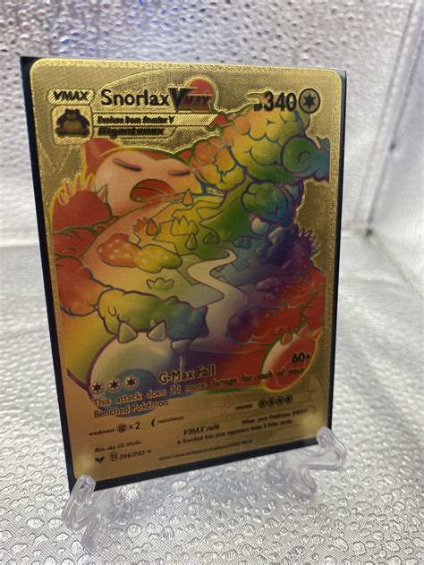 Mavin Rainbow Snorlax VMAX Pokemon Gold Foil Card Fan Art With Top Loader