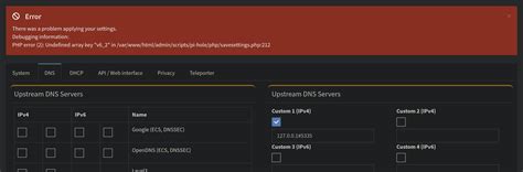 Error Undefined Index When Saving Pihole Settings Screen For Custom Dns