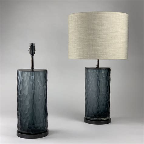 Pair Of Grey Glass Cut Lamps On Antique Brass Bases T6894 Tyson