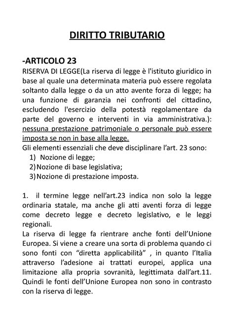 Diritto Tributario Riassunto Di Alcuni Concetti Del Libro Diritto