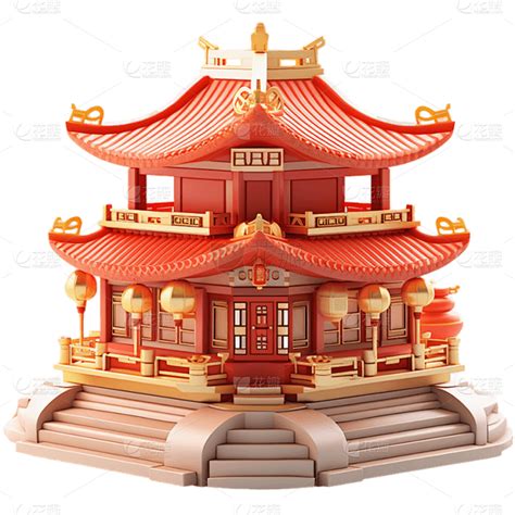 3d立体c4d元素中式中国风建筑亭子元素
