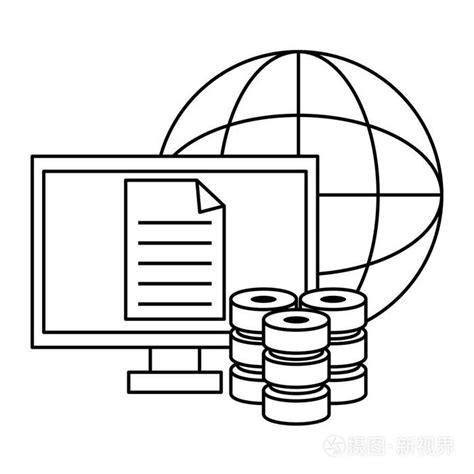 计算机与文件和数据库黑白矢量图平面设计插画 正版商用图片 hty 摄图新视界