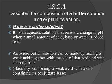 Describe The Composition Of A Buffer Solution And Explain Its Action