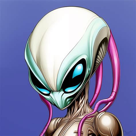 Alien With Pink Tentacles And Blue Eyes Standing In Front Of A Blue