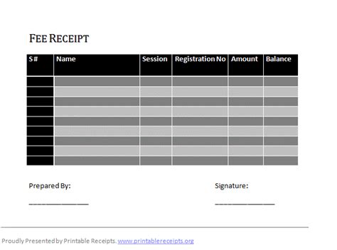 Fee Receipt Template Free Printable Word Excel PDF Samples