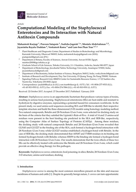 Pdf Computational Modeling Of The Staphylococcal Enterotoxins And Their Interaction With