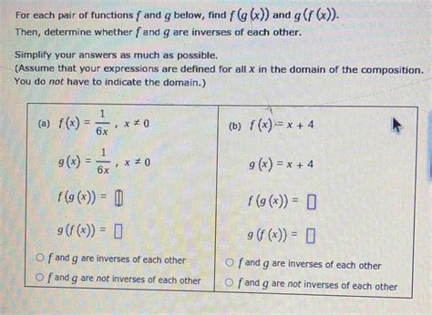 solved for each pair of functions f and g below find f g x and g f x then determine