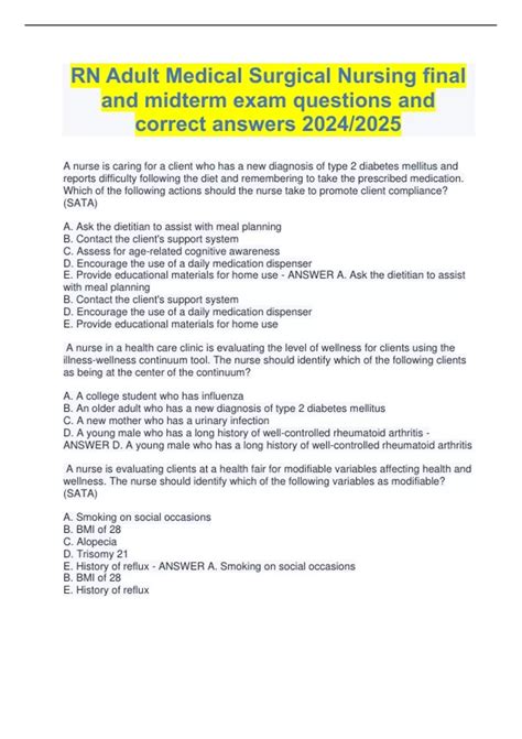 Rn Adult Medical Surgical Nursing Final And Midterm Exam Questions And