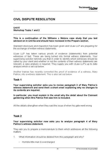 Civ Ws Ce Tasks And CIVIL DISPUTE RESOLUTION Unit Workshop Tasks And This