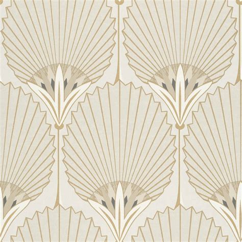Vliestapete Art Deco Floral Creme Gold Metallic A54903