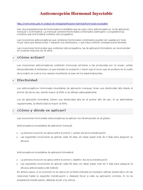 Anticonceptivos Hormonales Inyectables Pdf Control De La Natalidad