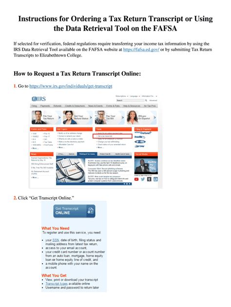 Fillable Online Instructions For Ordering A Tax Return Transcript Or Using Fax Email Print