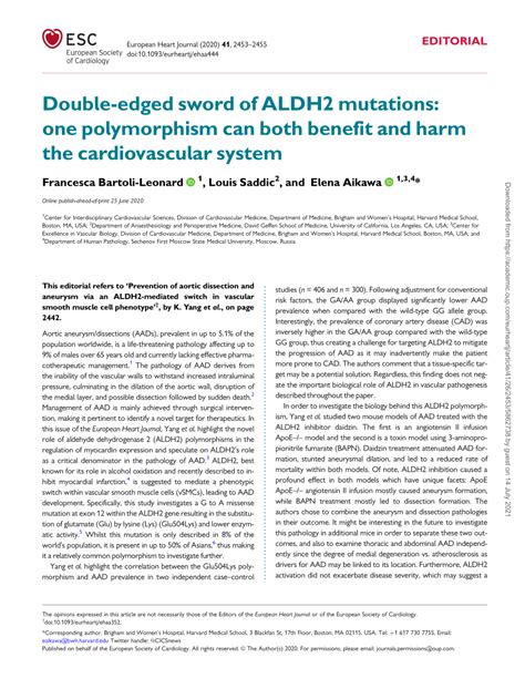 PDF Double Edged Sword Of ALDH2 Mutations One Polymorphism Can Both