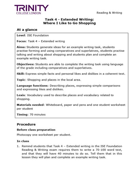 Ise Foundation Task 4 Extended Writing Ca2 Where I Like To Go Shopping Pdf