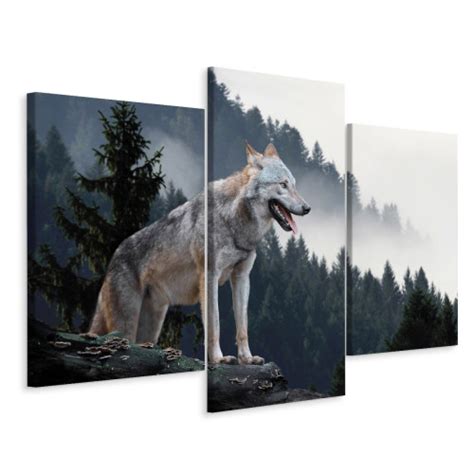 Obraz Tryptyk Wilk DRZEWA Las Krajobraz 3D 90x60cm 138898 Sklep BRW