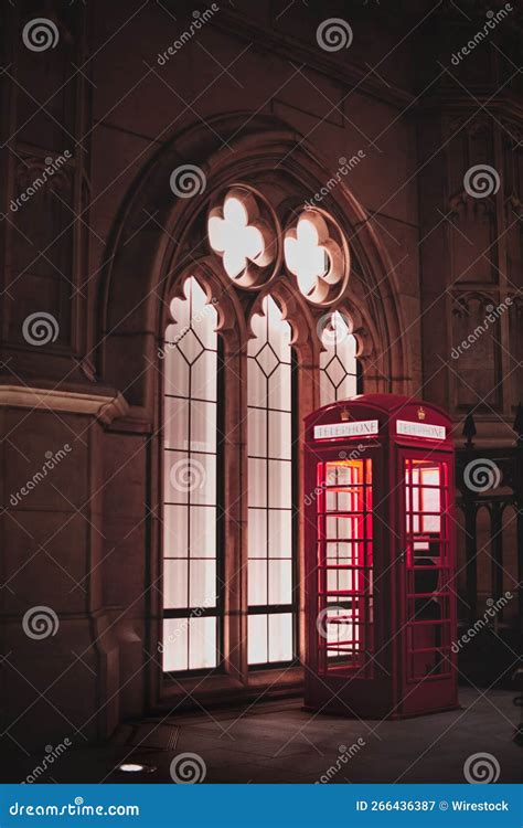 Beautiful Closeup View Telephone Booth Against The Beautiful Building