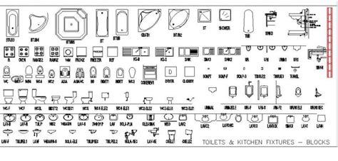Multiple Toilets And Kitchen Fixture Blocks Cad Drawing Details Dwg File