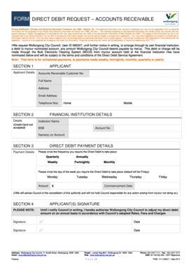 Fillable Online Direct Debit Request Accounts Receivable Forms And