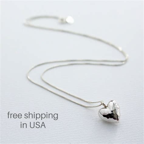Sterling Silver Hammered Puffy Heart Pendant Necklace FREE Etsy