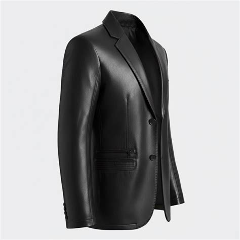 Mens Black Slim Fit Two Button Leather Blazer