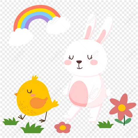 부활절 만화 일러스트 귀여운 토끼와 병아리 나비 장난 그래픽 Png 일러스트 무료 다운로드 Lovepik
