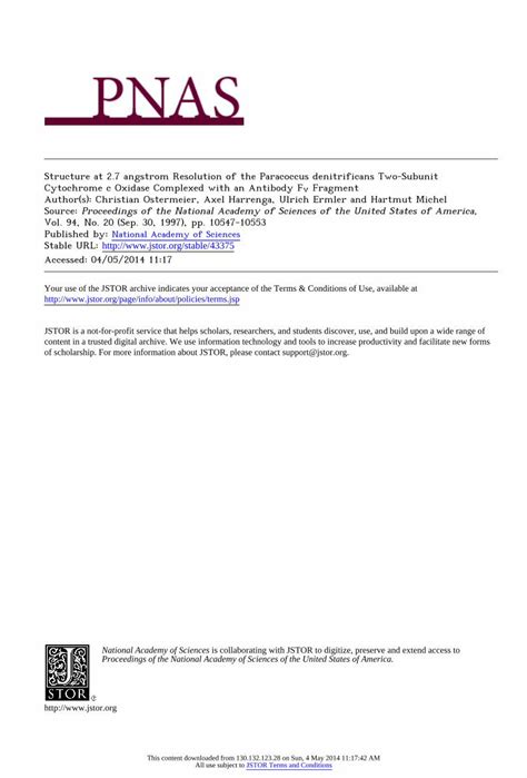 Pdf Structure At 2 7 Angstrom Resolution Of The Paracoccus Denitrificans Two Subunit