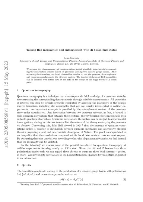 Pdf Testing Bell Inequalities And Entanglement With Di Boson Final States