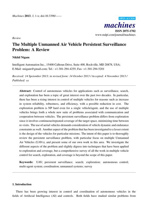pdf the multiple unmanned air vehicle persistent surveillance problem