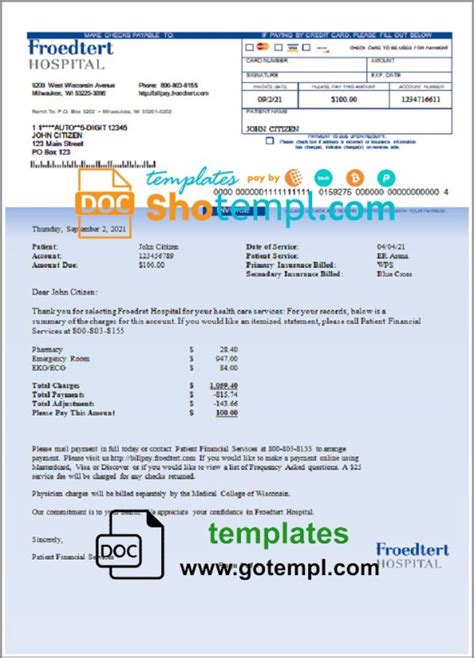 Usa Froedtert Hospital Invoice Example In Word And Pdf Format Fully Editable Mytempl