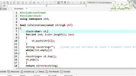 string palindrom using stack data structure and algorithms youtube