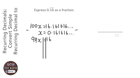 Recurring Decimals Convert Simple Recurring Decimal To Fraction Grade