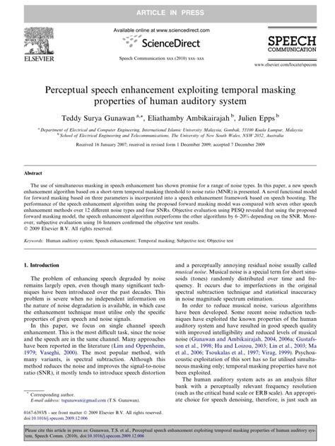 Pdf Perceptual Speech Enhancement Exploiting Temporal Masking
