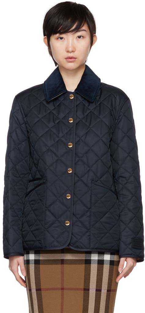 Burberry Navy Diamond Quilted Jacket In Midnight Modesens