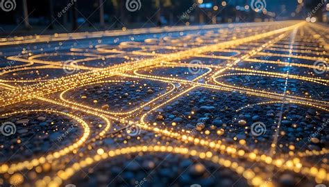 Illuminated Pathway Across A Pebble Road At Night Stock Illustration Illustration Of Stones