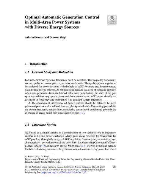 Pdf Optimal Automatic Generation Control In Multi Area Power Systems With Diverse Energy Sources