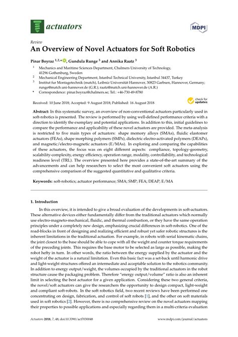 Pdf A Systematic Overview Of Soft Actuators For Robotics