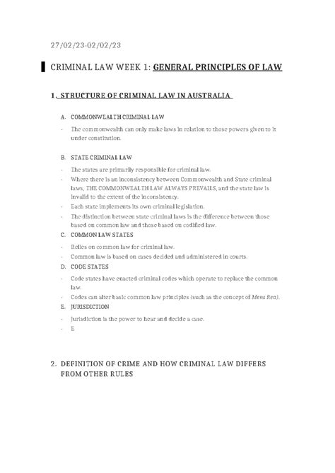 Notes Criminal Law Week1 270223 0202 Criminal Law Week 1 General