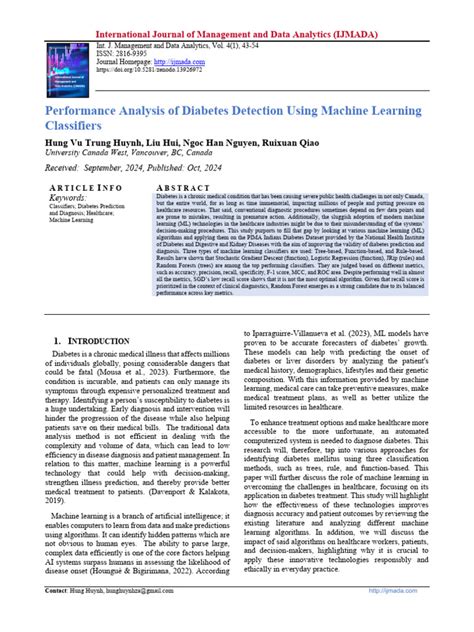 Performance Analysis Of Diabetes Detection Using Machine Learning