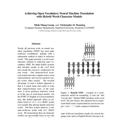 Achieving Open Vocabulary Neural Machine Translation With Hybrid Word Character Models Acl