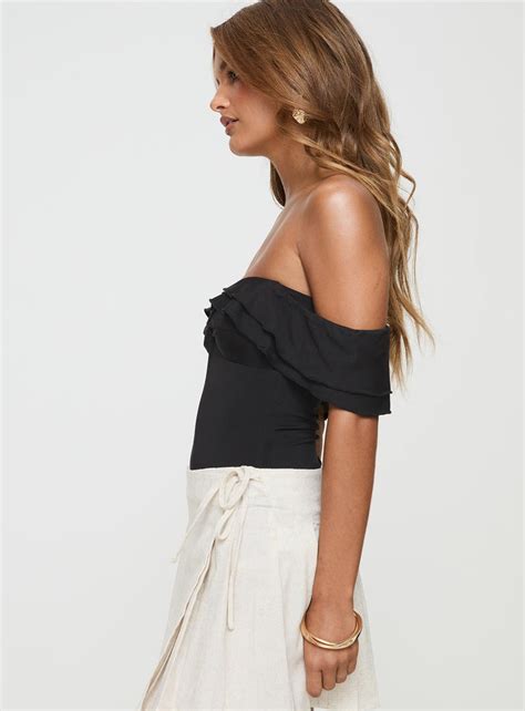 Coming Back Ruffle Bodysuit Black Princess Polly Usa