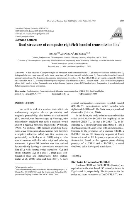 Pdf Dual Structure Of Composite Rightleft Handed Transmission Line