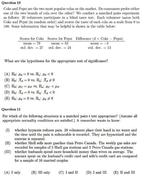 Solved Question 10 Coke And Pepsi Are The Two Most Popular Chegg