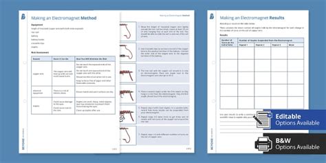 Electromagnet Investigation Instruction Sheet Print Out