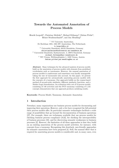 Pdf Towards The Automated Annotation Of Process Models