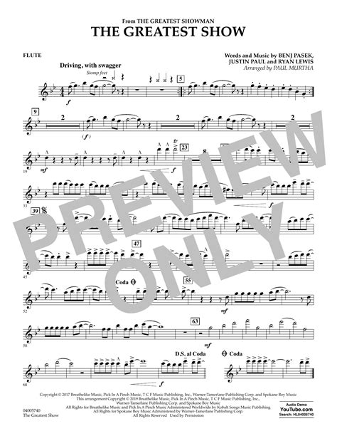 The Greatest Show Arr Paul Murtha Flute By Pasek And Paul Sheet