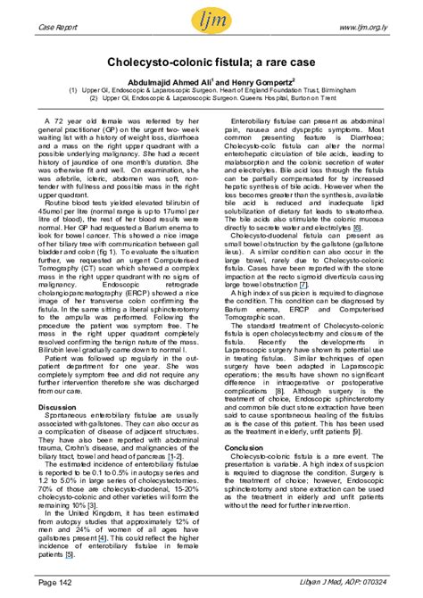 Pdf Cholecysto Colonic Fistula A Rare Case